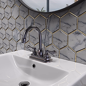 Ivanees Double Handle Bathroom Faucet with Drain, High-Arc Centerest Bathroom Sink Faucet with Lift Rod, Oil Rubbed Bronze Finish, Zinc Handle, Brass Body, 3 Holes Deck Mounted Bath Faucet