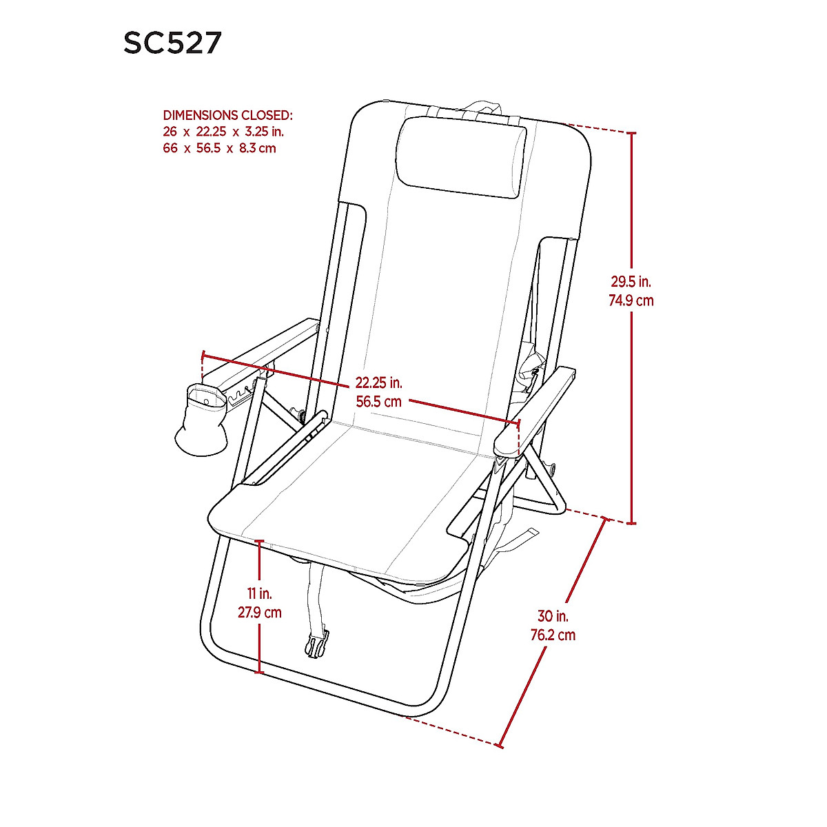 Rio Beach Original 4-Position Steel Backpack Chair with Pillow, Hands-Free Beach Chair Backpack for Adults, Navy