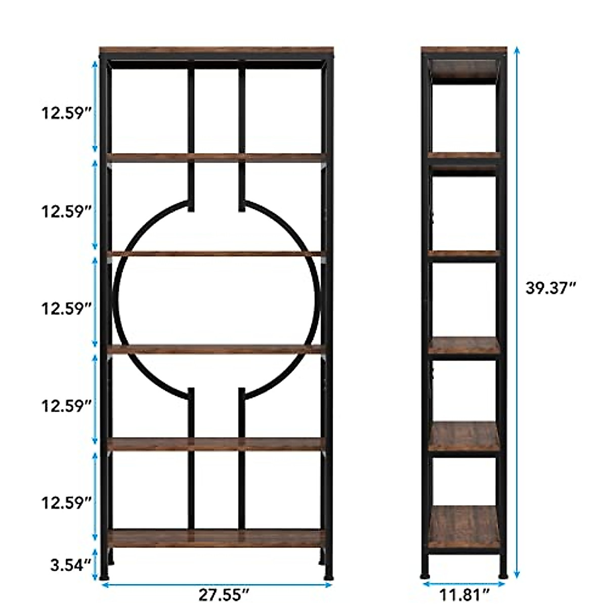 Tribesigns 70.9 Inch Industrial Bookshelf, 6-Tier Tall Bookcase with Open Shelves, Wood and Metal Display Shelf Storage Shelves for Bedroom, Living Room and Home Office, Vintage Brown
