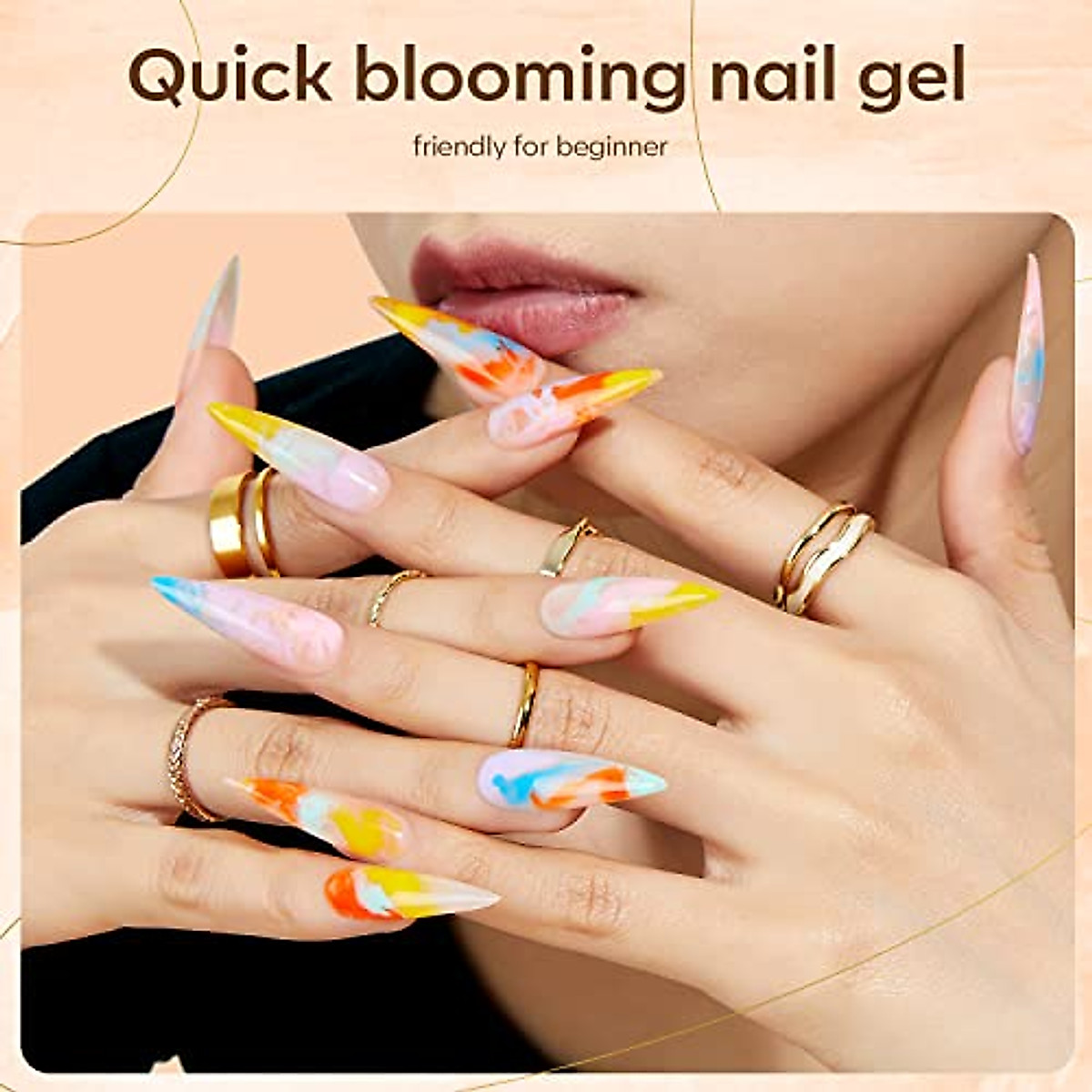 modelones Blooming Gel Nail Polish, 15ml Clear Marble Nail Design Kit U V LED Soak Off Nail Art Accessories for Spreading Effects, Marble, Floral Print, Watercolor Nail Art Design