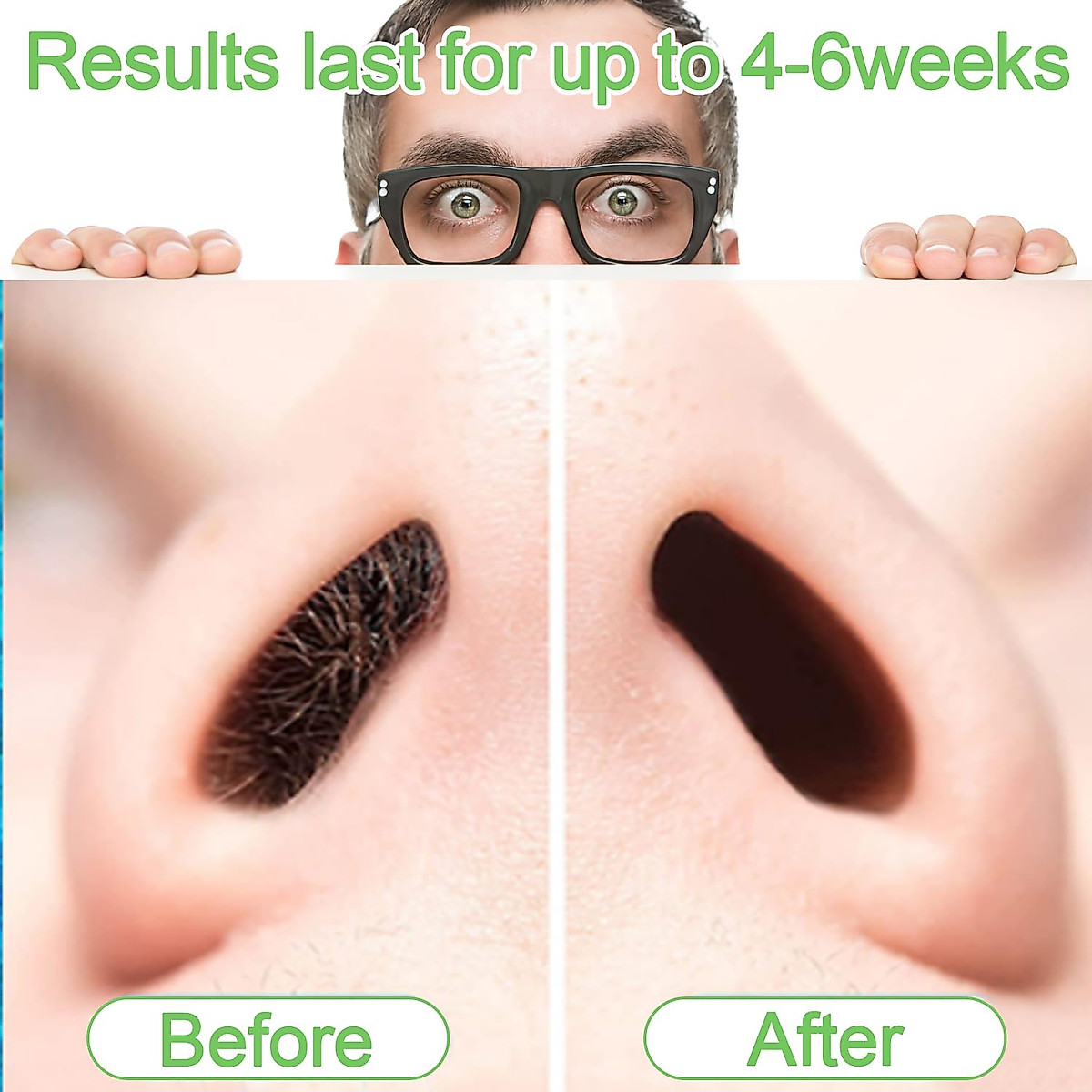 Nose and Ear Hair Waxing Kit - Hair Removal Set for Men and Women with 50g Wax Beads, 20 Applicators, 10 Paper Cups, and 10 Mustache Guards