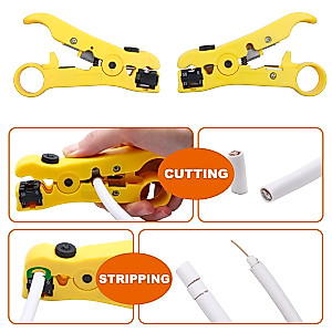 Zhushan Coaxial Compression Tool Kit,Coax Cable Crimper Set with 20 PCS F Compression Connectors, Adjustable RG6 RG59 RG11 75-5 75-7 Coaxial Cable Stripper