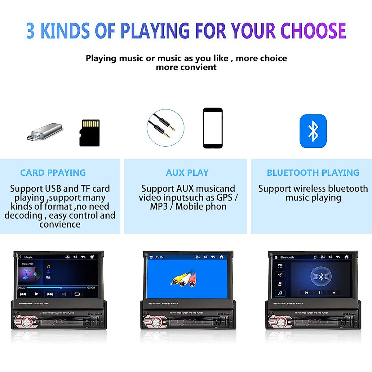 Car Stereo Single Din Electric Flip Out Car Radio with Bluetooth, Rimoody 7 Inch Touchscreen Mirror Link FM Radio AUX- in USB SD TF Card Input EQ Setting MP5 Player + Backup Camera