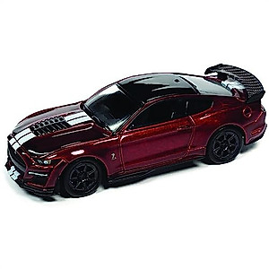 2020 Shelby GT500 Carbon Fiber Track Pack Rapid Red Met. w/White Stripes & Black Top Ltd Ed 1/64 Diecast Model Car by Auto World 64362-AWSP100 B