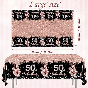 50th Birthday Tablecloth Decorations,3Pcs Rose Gold and Black Glitter Tablecloths for Women Set 50th Birthday Table Cover Rose Gold Table Cover for Women 50th Birthday Party Disposable Supplies
