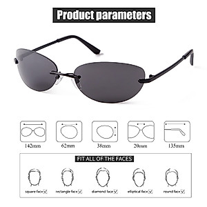 JUDOO Y2K Oval Sunglasses for Men Women 90s Vintage Rimless Rectangle Cool Glasses