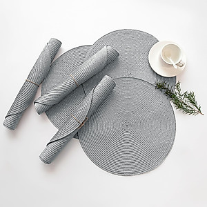 Round Woven Placemats Set of 12, 15 Inch Gray Placemats, Washable Circle Place Mats for Dining Tables Non-Slip Table Mats