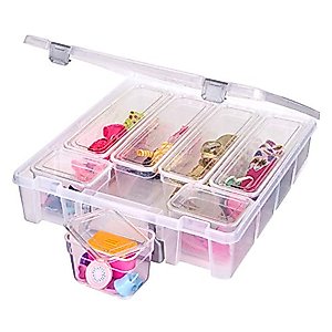AB Designs 6967ABD Super Satchel with 9 Mixed Bins Inside Stackable Home Storage Organization Container, Clear with Sliver Latches and Handle, w/Long