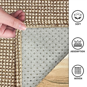 IOHOUZE Washable Runner Rug 2'x8' Rubber Backing Hallway Runner Entryway Runner Indoor, Kitchen Rugs Woven Cotton Floor Carpet for Kitchen Hall Entrance Bedroom, Natural/Brown