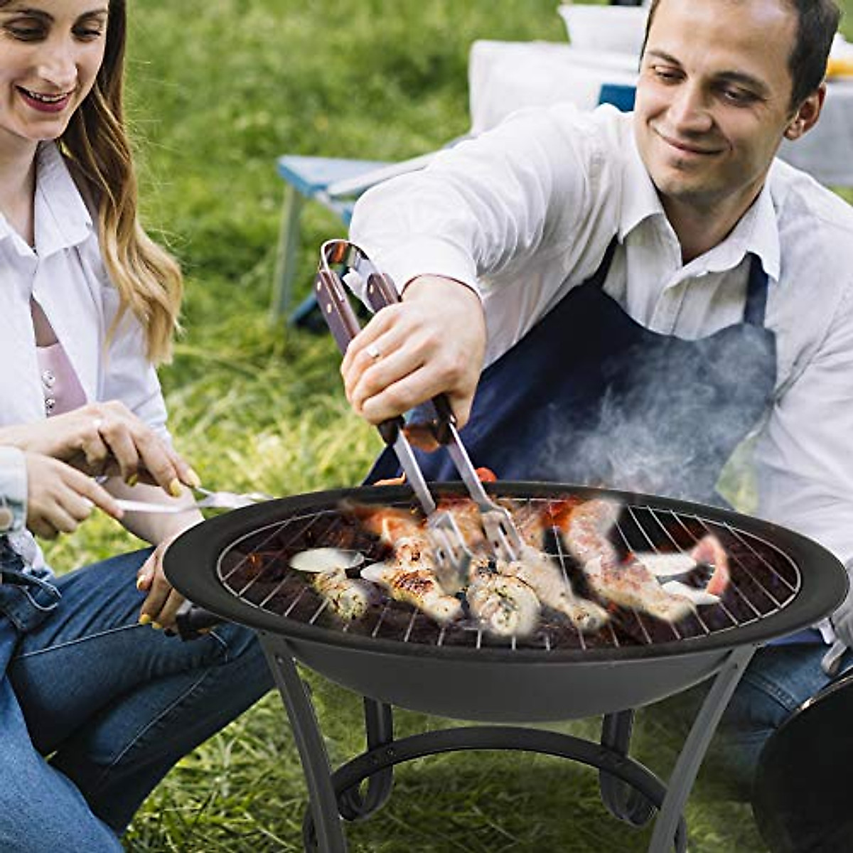 FireBeauty Fire Pit BBQ Grill Pit Bowl with Mesh Spark Screen Cover,Poker