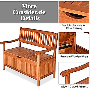 BETTARY Wooden Outdoor Storage Bench, 53 Gal Patio Storage Loveseat with Inner Waterproof Liner Bag & Armrests, Weatherproof Outdoor Bench with Storage for Patio, Garden, Deck, Porch & Balcony