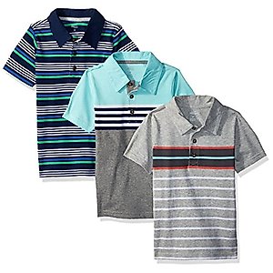 Simple Joys by Carter's Boys' 3-Pack Short Sleeve Polo, Blue Placed Stripe/Grey/Navy Stripe, 4T