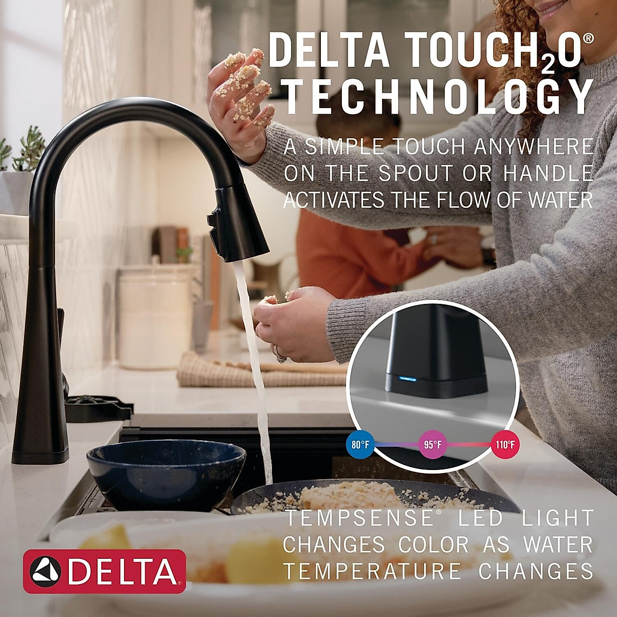 Delta Faucet Lenta Matte Black Kitchen Faucet Touch, Touch Kitchen Faucets with Pull Down Sprayer, Kitchen Sink Faucet, Kitchen Faucet Black, Touch2O Technology, Matte Black 19802TZ-BL-DST
