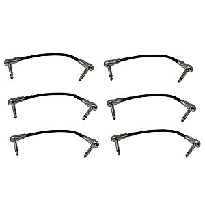 Tetra-Teknica PC-P-06 Low-Profile Right Angle Guitar Patch Cable, 6 inch, Pancake Style TS Connector, 6 per Pack