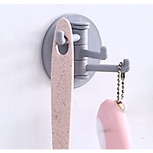 Fineget Sticky Door Hooks for Hanging Kitchen Bathroom Hooks 3 Rotatable Arms Round Hooks Blue 2 Pairs