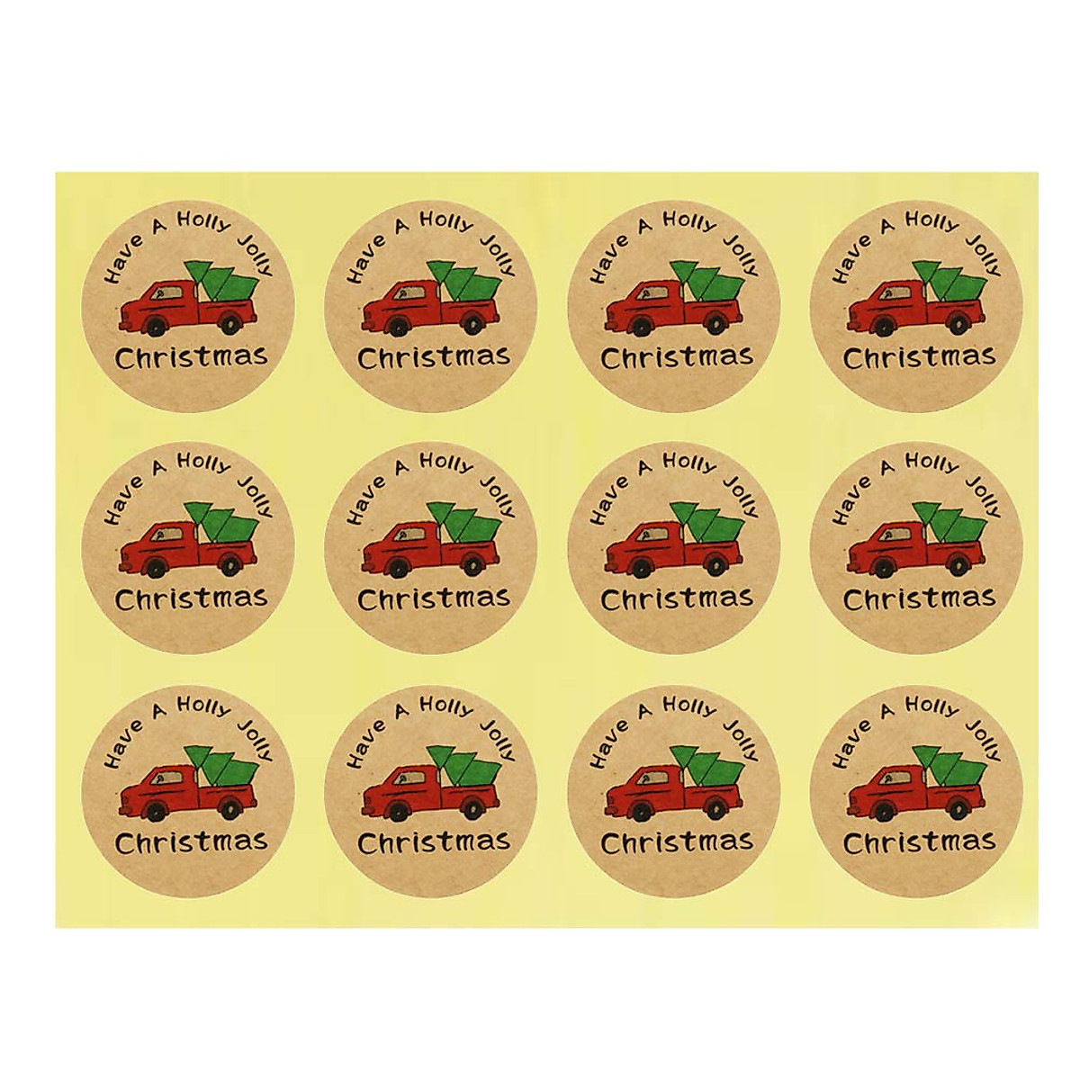Amosfun 10 pcs Sealing Sticker Self-Adhesive Truck Pattern Christmas Round Wrapping Stickers Sealing Paster Packing Label for Envelope Packaging Gift