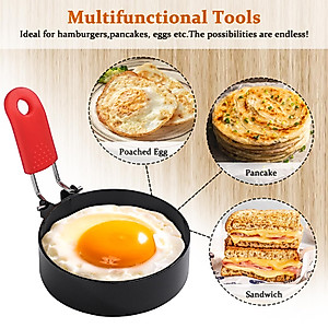 Biioistle Nonstick Egg Ring Stainless Steel Egg Cooking Ring with Anti-scald Handle Pancake Mold for Breakfast Sandwiches Egg Muffins,4Pcs (Style01)