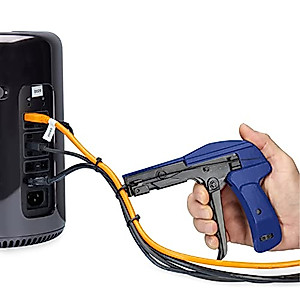 RVR Zip Tie Install Tool - Powerful Tension with Built-In Flush Cutter, All Metal, Adjustable, Comfort Grip, Spring Loaded Lightweight Cable Tie Gun, 6" for Nylon Ties up to 1/4”- Blue