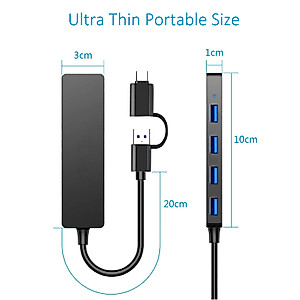 USB 3.0 Hub 2 in1 4-Port, Siawclub USB C to USB Splitter Expander for MacBook Pro, Laptop, Xbox, Flash Drive, HDD, Printer, Camera, Keyborad, Mouse