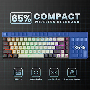 GEODMAER 65% Wireless Gaming Keyboard, Rechargeable Backlit Gaming Keyboard, 68 Keys Ultra-Compact Anti-Ghosting No-Conflict Keyboard for PC Laptop Gamer (White-Black)