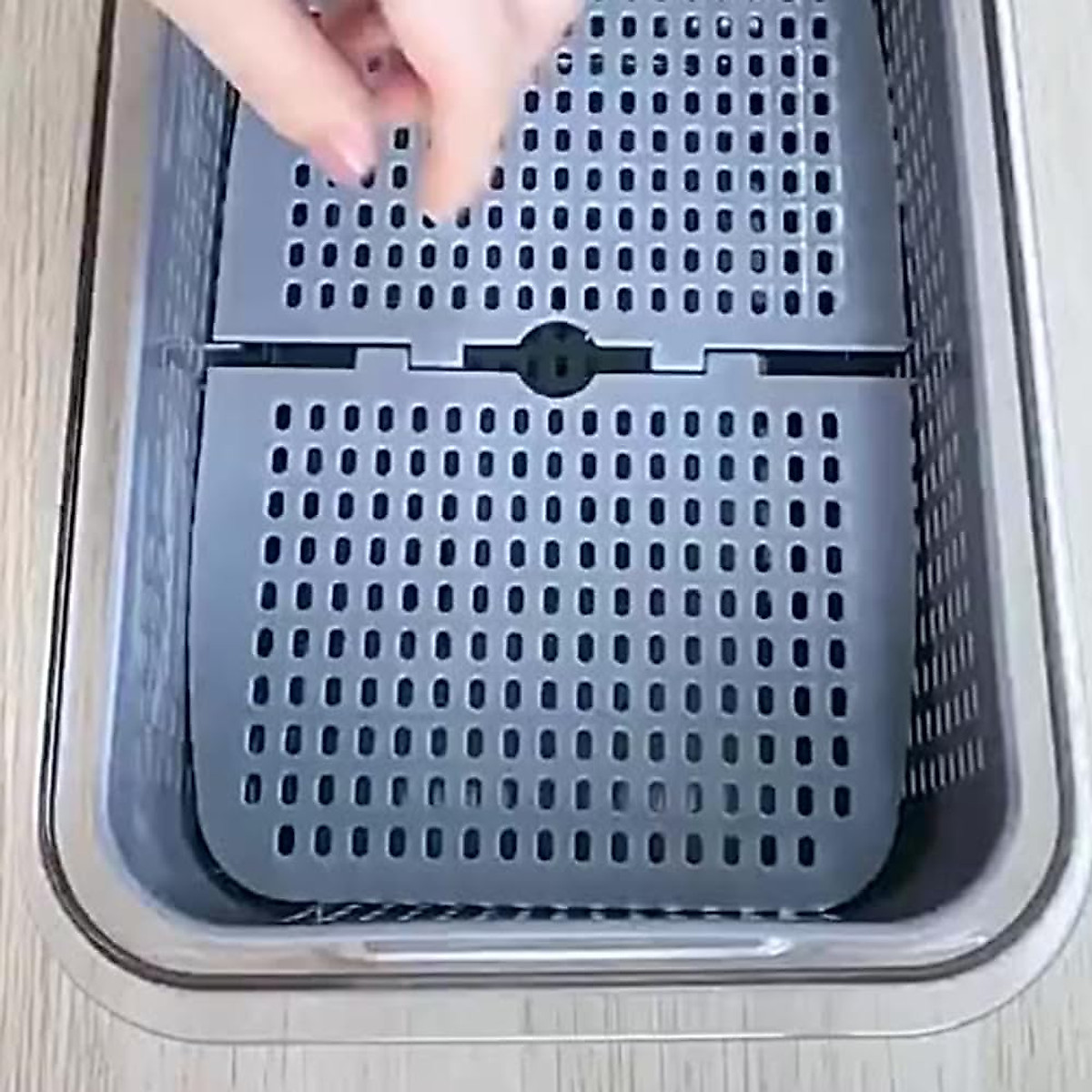 Cabilock Vegetable Fruit Storage Containers, Fresh Draining Basket, Box Refrigerator Crisper Fruit Fresh Containers Dual-Layer Food Storage Bin with Breathable Valve for Fridge, Dark Grey