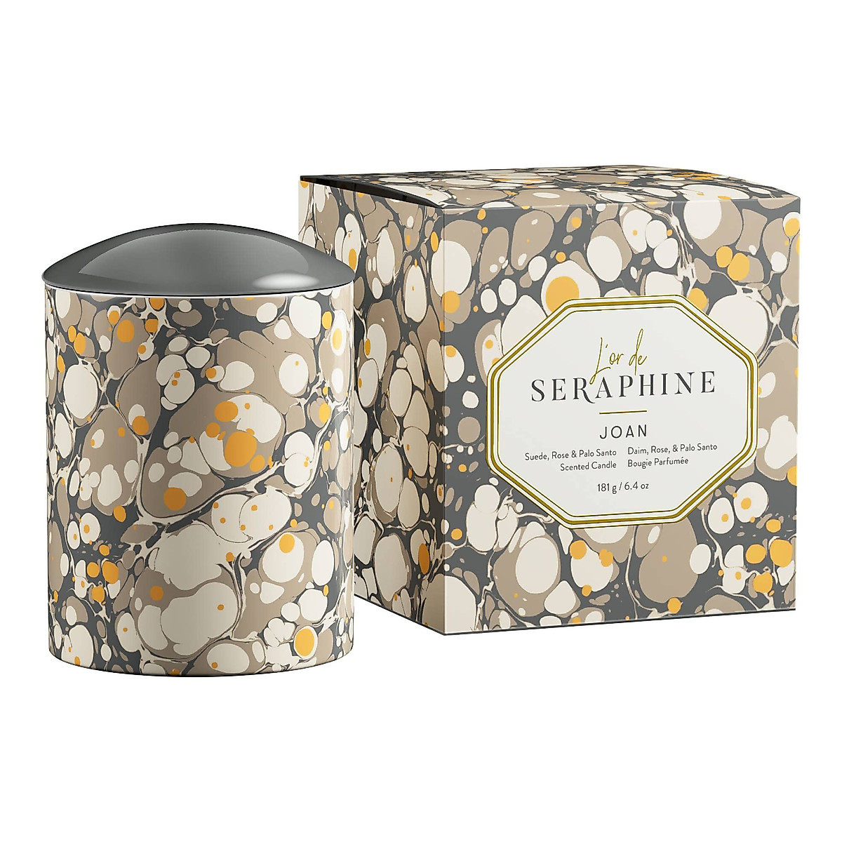 L'or de Seraphine Joan Scented Candle - Essential Oil Candle for Home, Notes of Suede, Rose, and Palo Santo, Sustainable Palm Wax, Clean, Long Lasting, Paraben-Free, 6.4oz