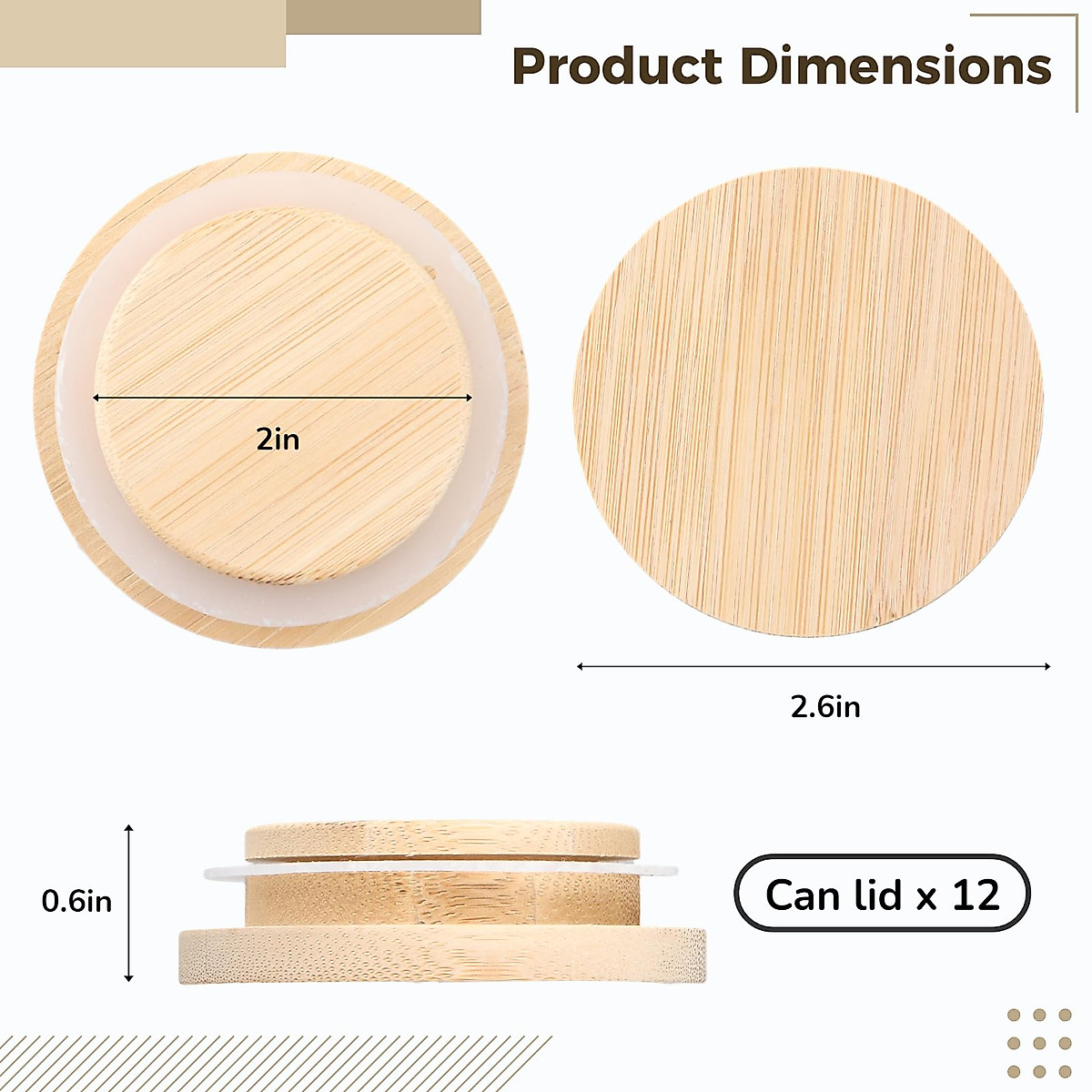 yeesport 12 PCS Yogurt Jar Lids, 2.6 Inches Bamboo Jar Lids for Yogurt Jars, Food Fruit Candy Can Lids with Silicone Sealing Rings, Yogurt Jar Lids With DIY Function