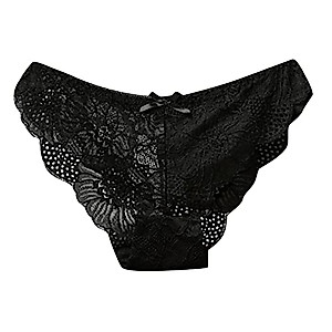 Kinple Womens Low-Waisted Brief Seamless Lace Bikini Elastic Cheeky Hipster Panties Ladies Comfortable Stretch Underwear Black