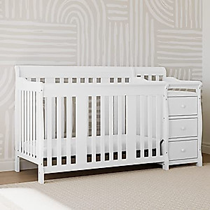 Storkcraft Portofino 5-in-1 Convertible Crib and Changer (White) – Changing Table Combo with Drawer, Converts to Toddler Bed, Daybed Full-Size Storage Drawer