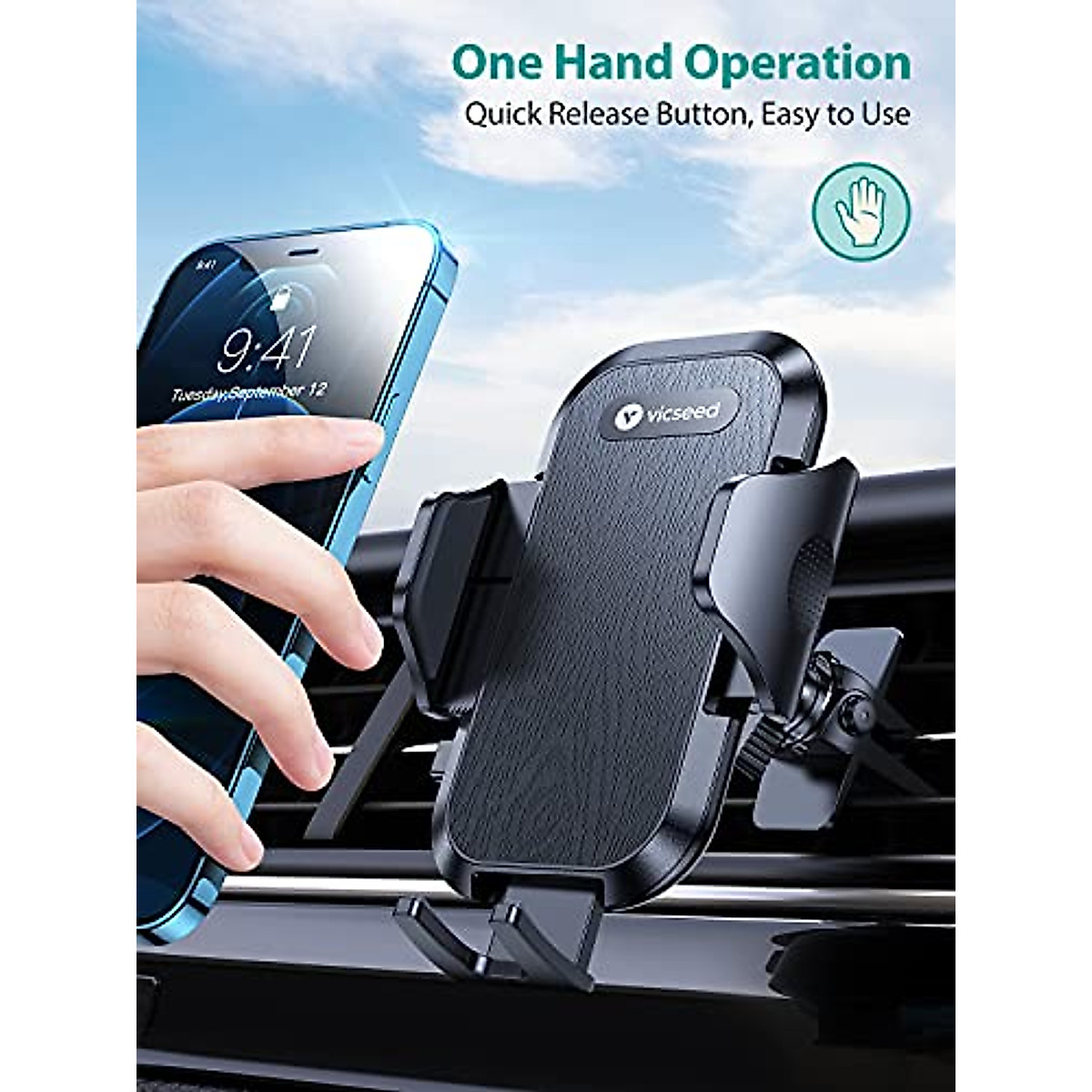 VICSEED Phone Mount for Car [Off-Road Stable][Thick Case & Big Phones Friendly] 3 in 1 Car Phone Holder Mount Suction Cell Phone Holder Car Dashboard Windshield Air Vent Car Mount for iPhone Samsung