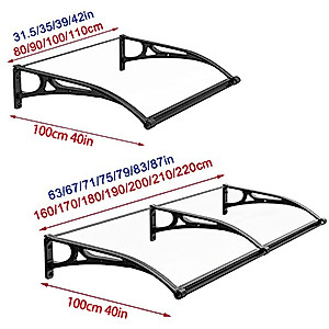 Window Awning Brown with Aluminum Black Bracket Door Canopy Cover Outdoor Front Door Patio Canopy UV Rain Snow Sunlight Protection Solid Sheet(Black 40*80inch)