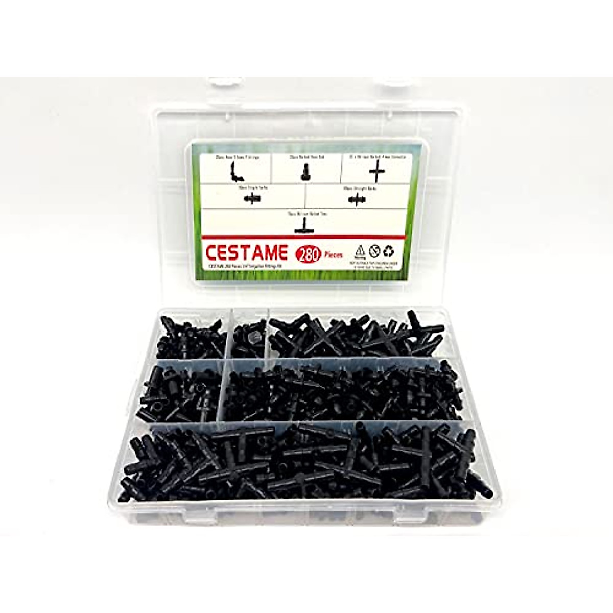 280 Pcs Barbed Connectors Irrigation Fittings Kit,Drip Irrigation Barbed Connectors 1/4''Tubing Fittings Kit for Flower Pot Garden Lawn(Straight Barbs,Single Barbs,Tees,Elbows,End Plug,4-Way Coupling)