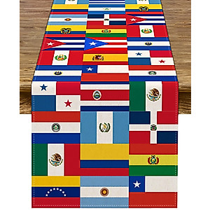 Pudodo Hispanic Heritage Month Table Runner Spanish Classroom 21 Countries Flags Party Fireplace Kitchen Dining Room Home Decoration (13" x 72")