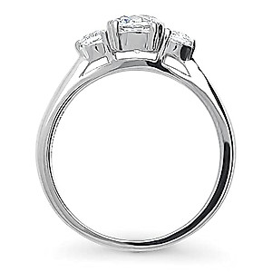BERRICLE Sterling Silver 3-Stone Wedding Engagement Rings Round Cubic Zirconia CZ Anniversary Promise Ring for Women, Rhodium Plated Size 7
