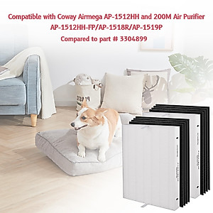 Aneedmore AP-1512HH Filter Replacement Compatible with Coway Airmega AP1512HH and 200M Air Purifiers, 2 HEPA(H13) Filter + 8 Activated Carbon Filters. Part # 3304899