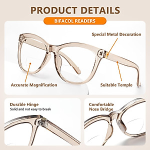 EASY READ Bifocal Reading Glasses for Women,Blue Light Blocking Computer Readers,Stylish Anti Glare Women Eyeglasses(Magnification 3.00, Brown)