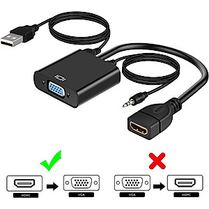 avedio Links HDMI to VGA Adapter, Active HDMI to VGA Converter (Female to Female) with Audio, Support HD 1080P@60Hz, TV Stick, Raspberry Pi, Chromebook, Roku, Xbox (3.5mm Audio Cable Included)