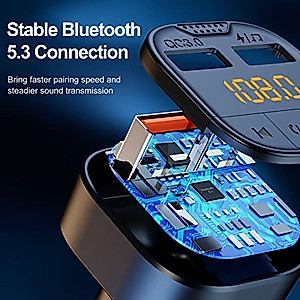 Bluetooth Adapter for Car，Bluetooth FM Transmitter for Car,MP3 Player QC3.0 Quick Charge for All Smartphones Audio Players，Supports TF/SD Card and USB