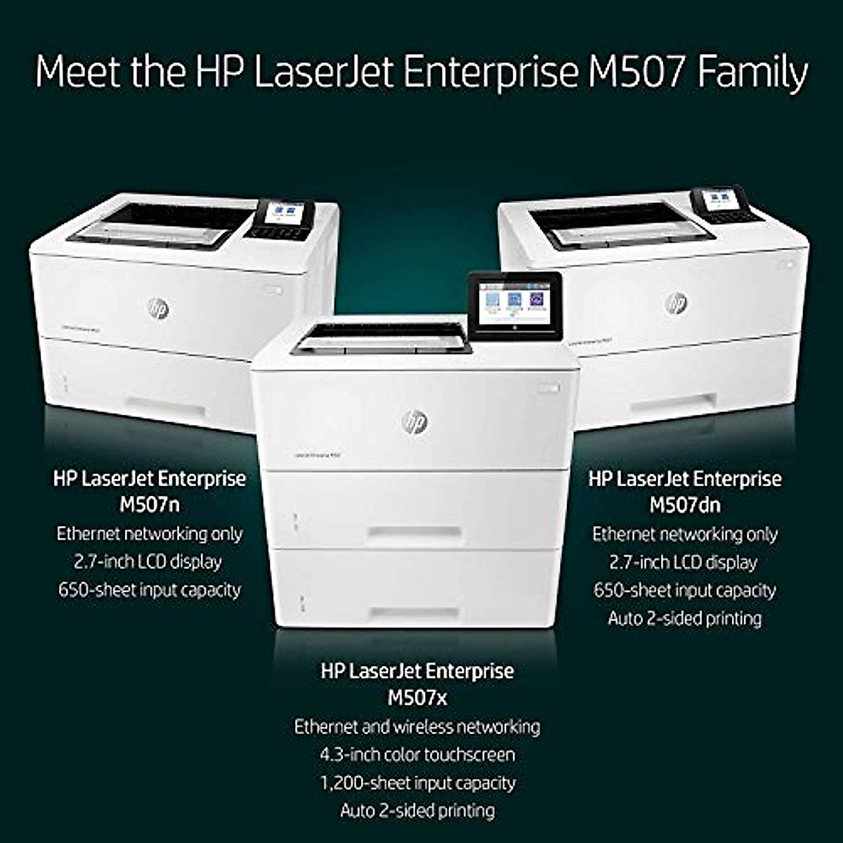 HP LaserJet Enterprise M507x Wireless Monochrome Printer with built-in Ethernet, 2-sided printing & extra paper tray (1PV88A)