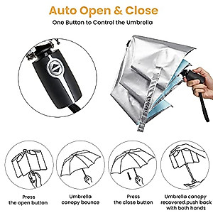 Prospo UPF 50+ UV Block Sun Protection Umbrella Large Compact Folding Travel Umbrella 46 Inch Auto Open Close Rain Umbrella for Women Men