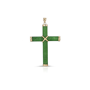 Regalia by Ulti Ramos 14K Yellow Gold Genuine Jade Cross pendant (Dark Green Jade)