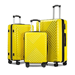 SunnyTour Luggage Sets Expandable ABS + PC Hardside Spinner Suitcase Sets 3 Piece with TSA Lock Double Wheels, Yellow