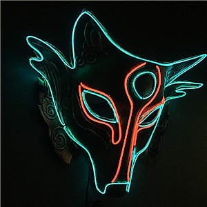 Amosfun Halloween Wolf LED Mask Wolf Head Light Up Mask Animal Costume Mask Halloween Cosplay Face Cover (Without Battery) Gold