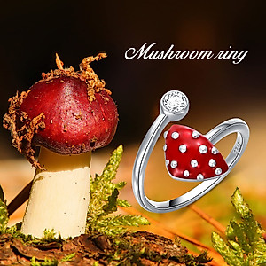 MEIDERBO Red Mushroom Ring S925 Sterling Silver Red Mushroom Rings Jewelry Gifts for Women Wife Mother Mother's Day Birthday Gifts(Size 8)