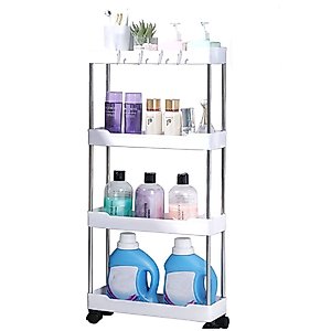 AGGICE Rolling Storage Cart 4 Tiers Mobile Shelving with Wheels Unit Organizer, Multi-Functional Utility Organizer Slide Storage Shelve for Kitchen Bathroom Bedroom