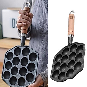 Yunir Takoyaki Pan, 14 Holes Cast Nonstick Iron Japanese Grill Pan with Detachable Handle, Anti Scalding, Octopus Meat Balls Maker, Easy to Use and Store