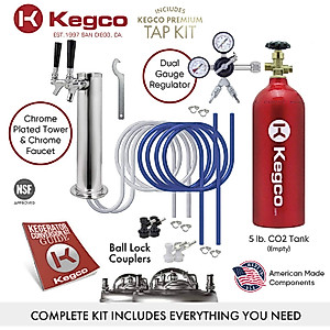 Kegco K199B-2P Kegerator Two Keg Beer Cooler - Premium Double Faucet D System Kit - Black Door