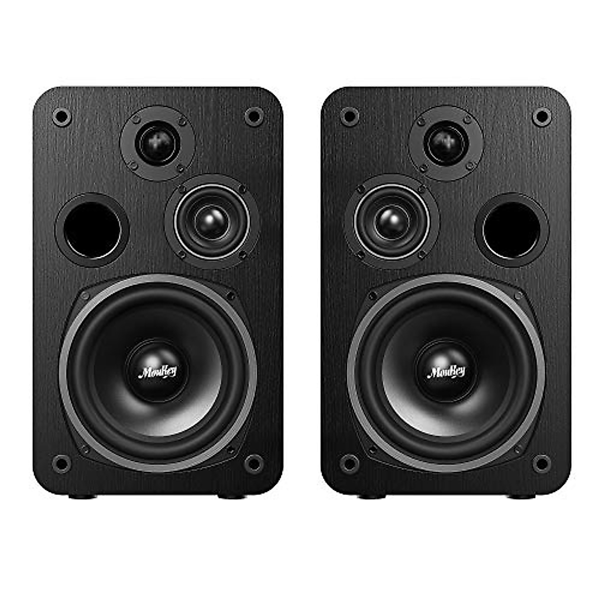 Moukey Passive Bookshelf Speakers (Pair), Peak Power 2×55W, 3-Way Home Theater Speakers, 2.0 Stereo Near Field Studio Premium Sound, Wooden Wall-Mountable, Black, M20-3