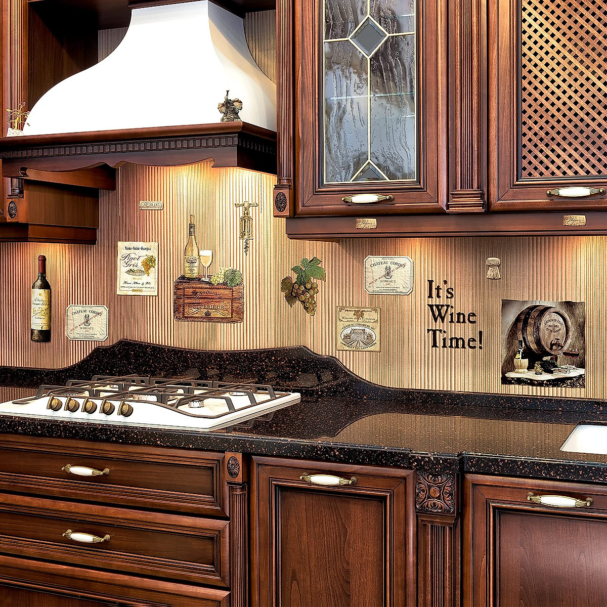 8 Sheets Wine Bottle Kitchen Wall Decals Grape Fruit Wall Stickers Wine Kitchen Decor Wine Tasting Stickers Peel and Murals for Kitchen Dining Living Room Bar Restaurant