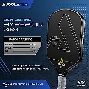 JOOLA Ben Johns Hyperion CFS 14 Pickleball Paddle - Carbon Surface with High Grit & Spin, Elongated Handle, USAPA Approved Ben Johns Paddle